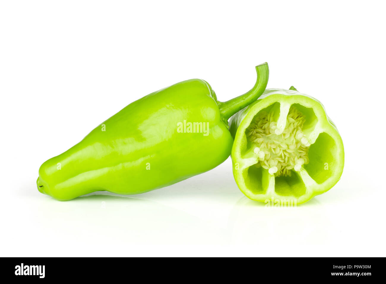 Group of one whole one half of light green bell pepper isolated on ...