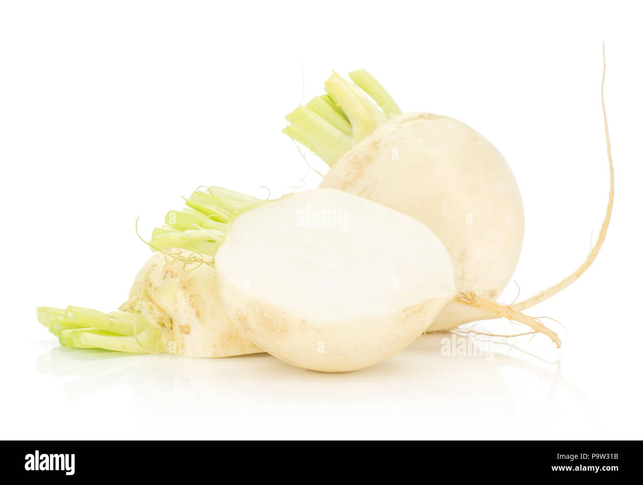 White radish one bulb and two halves isolated on white background Stock ...