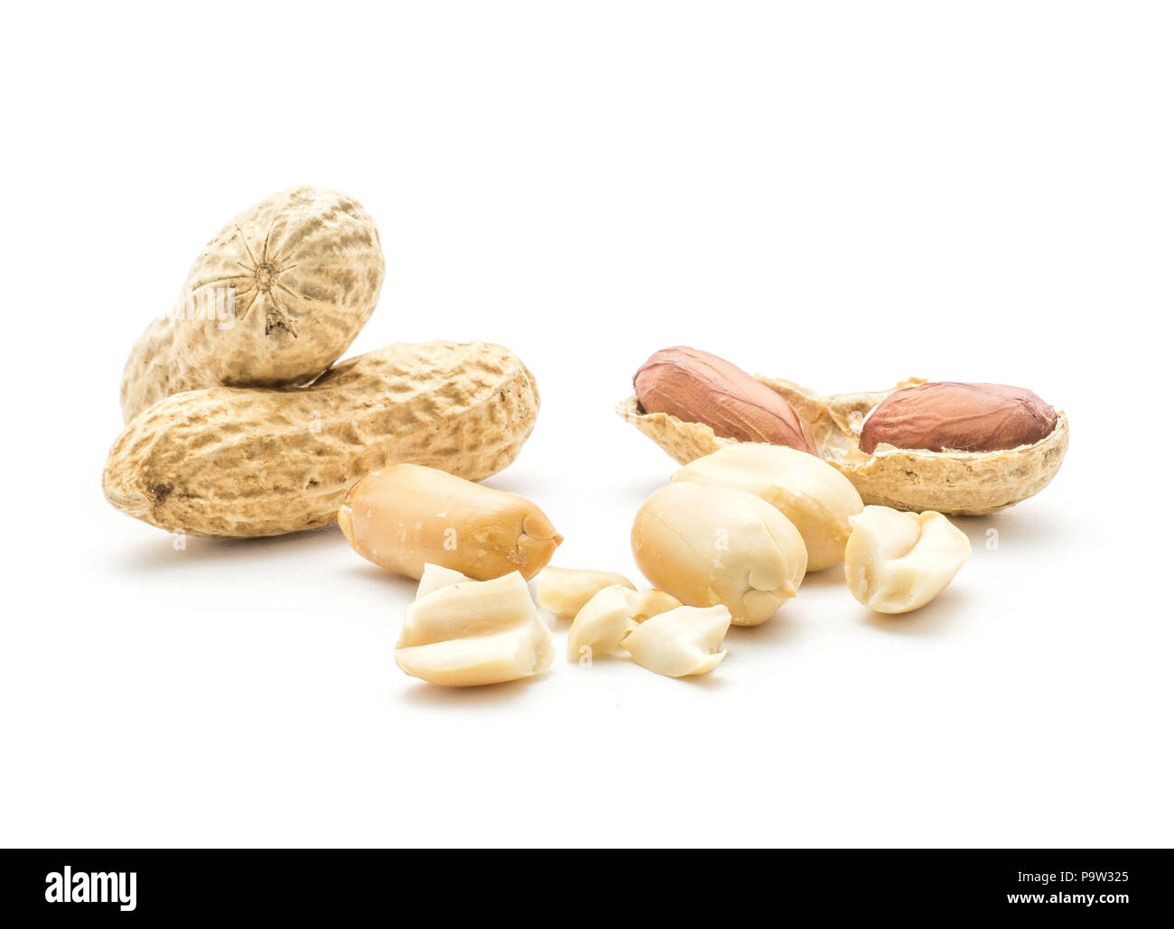 Peanuts set (two whole, one open with seeds inside, other are without ...
