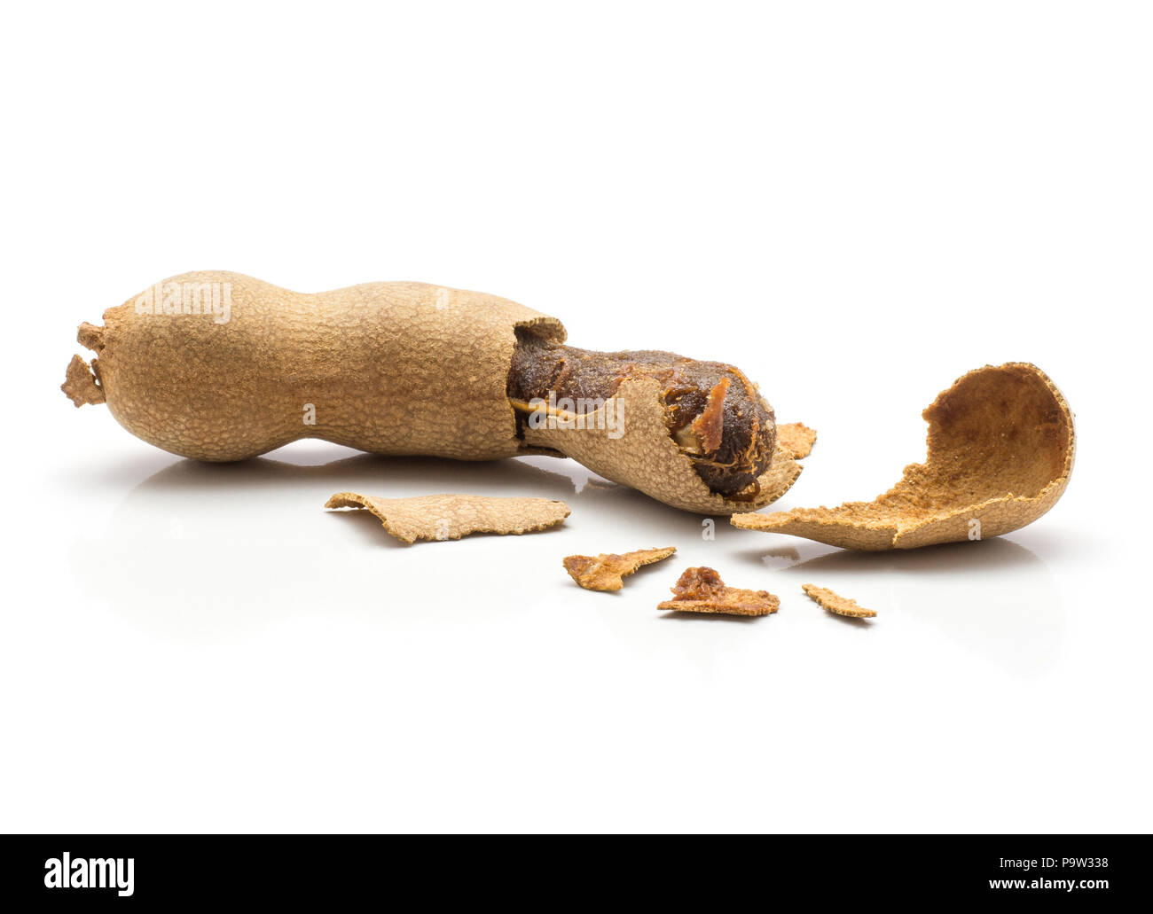One broken tamarind shell isolated on white background Indian dates ...