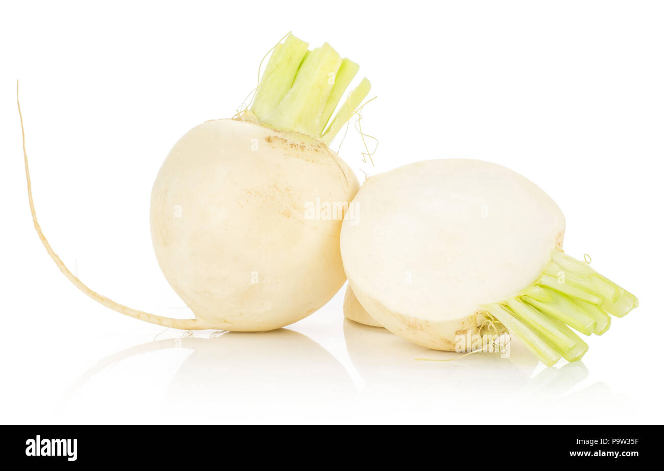 White radish bulb with one half isolated on white background Stock ...