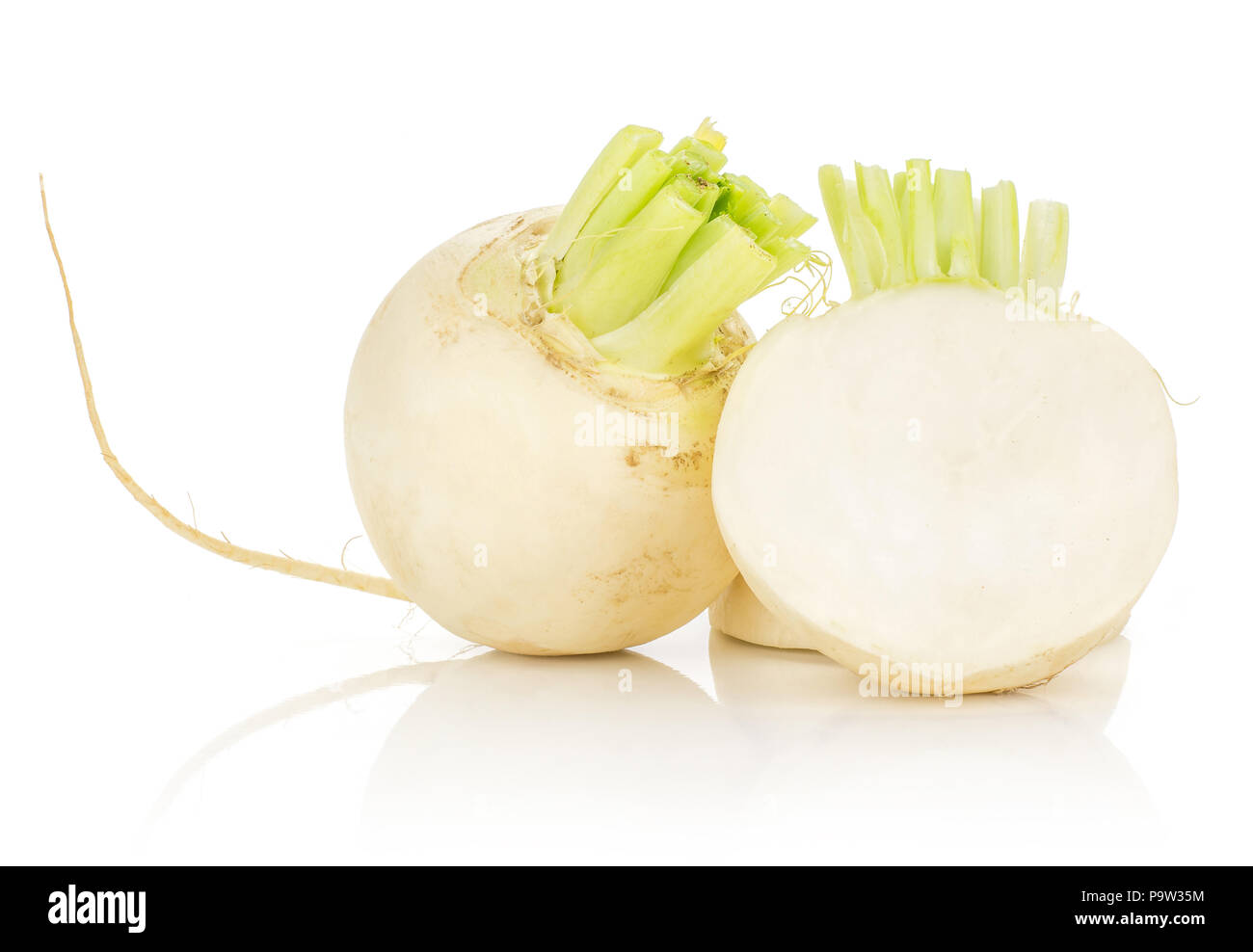 White radish bulb and one half isolated on white background Stock Photo ...