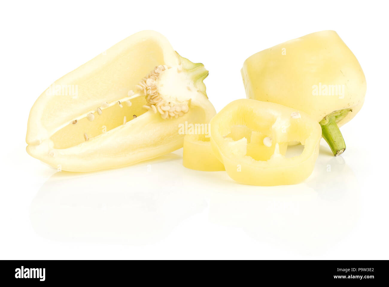 Sliced white paprika pieces set (Hungarian sweet pepper) isolated on ...