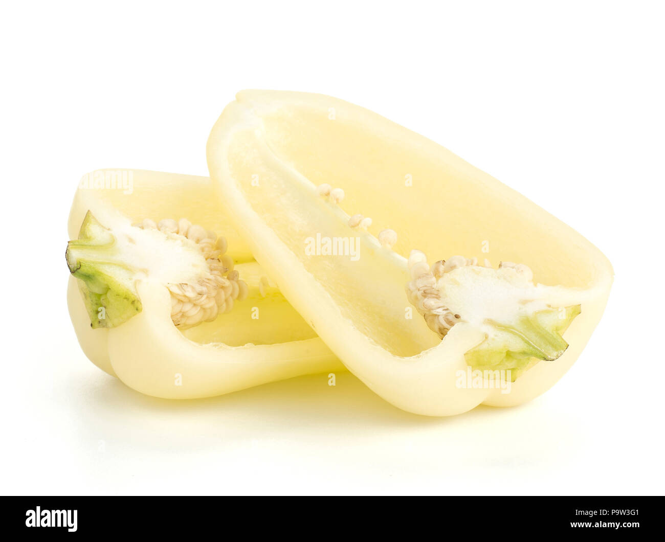 Two white paprika halves (Hungarian sweet pepper) isolated on white ...