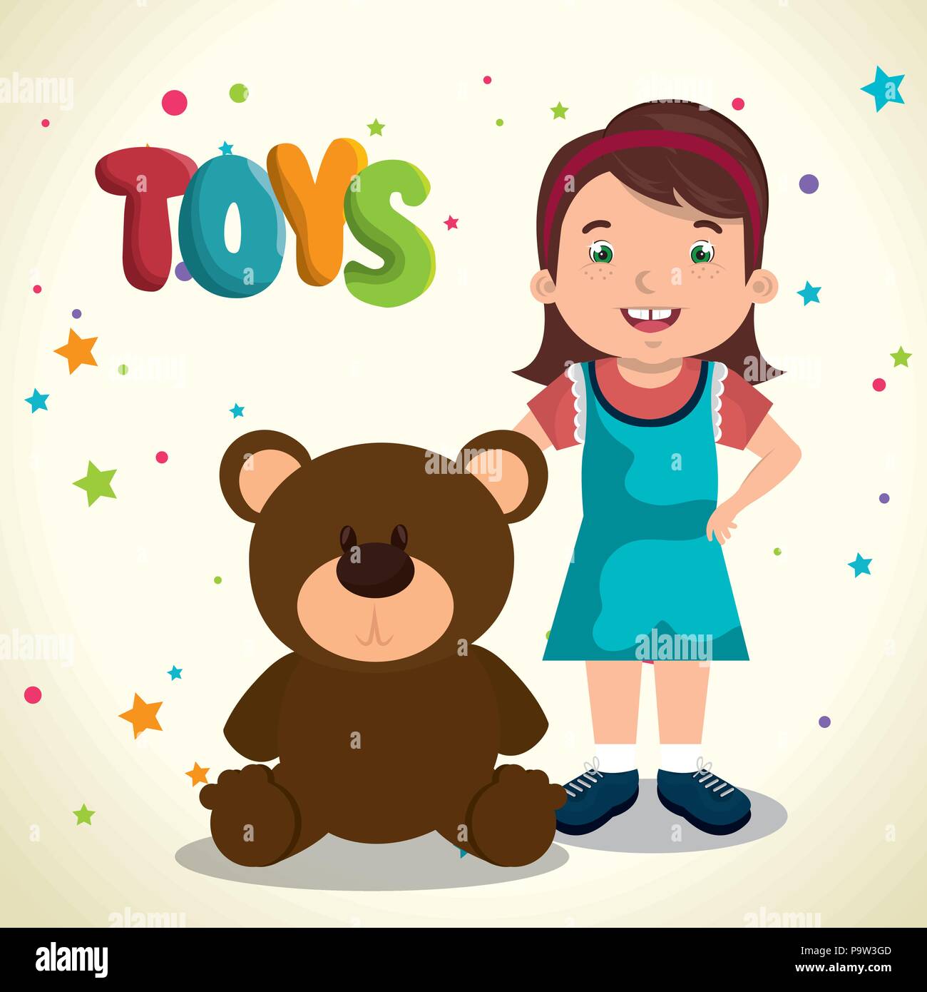 little girl playing with toys character vector illustration design ...