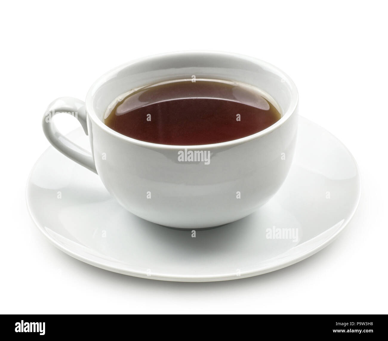 One cup of black tea with a saucer isolated on white background ...