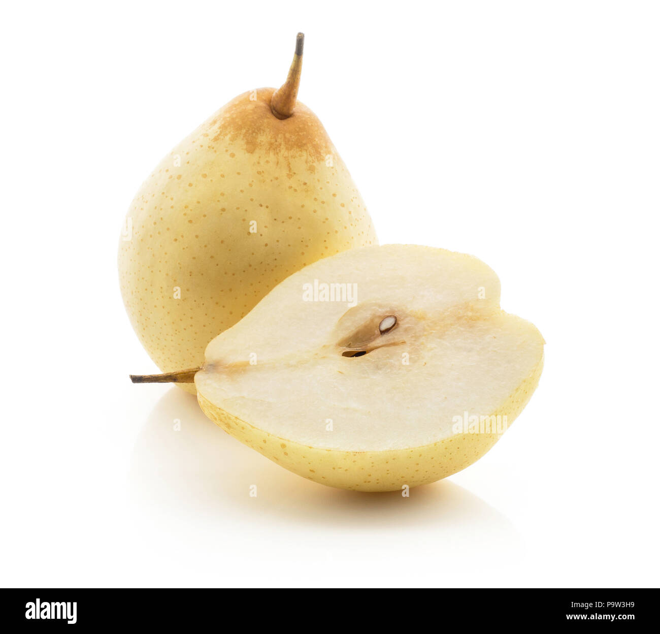 Nashi pear one whole and one half (Russet pear) isolated on white ...