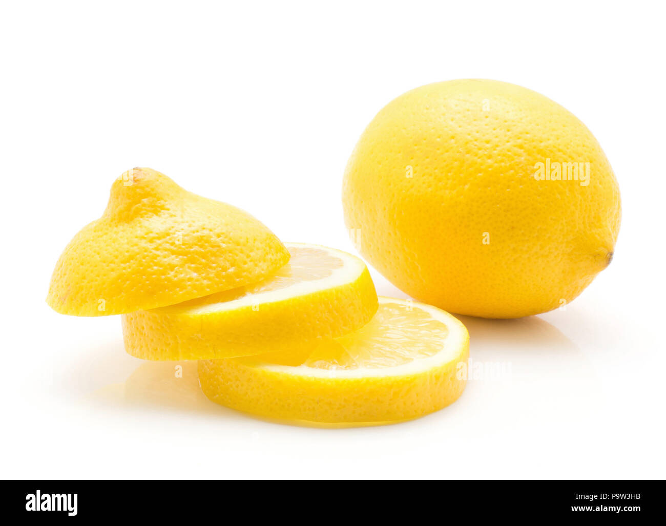 One yellow lemon three ring slices isolated on white background Stock ...