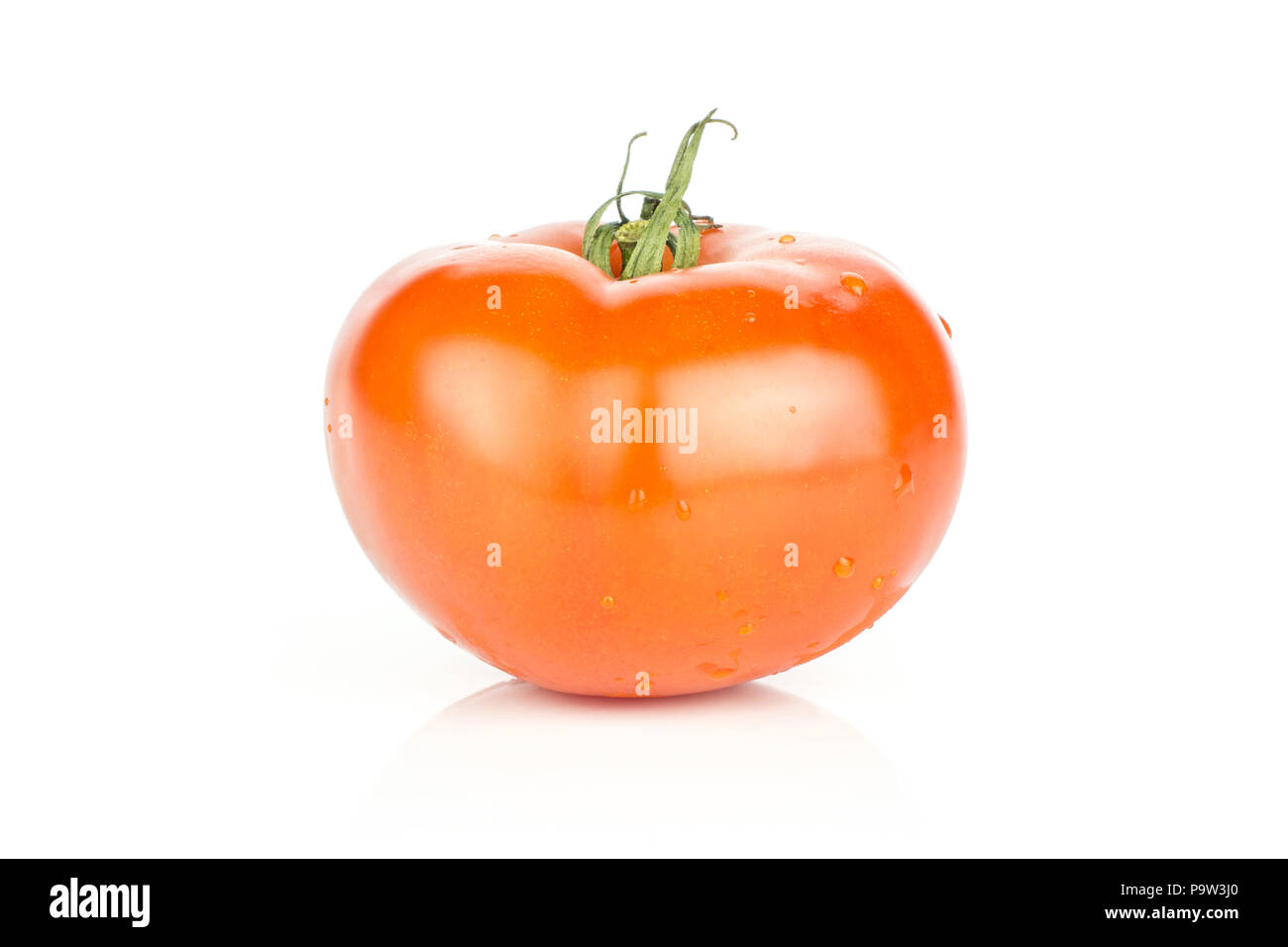 One red tomato with vine end isolated on white background Stock Photo ...