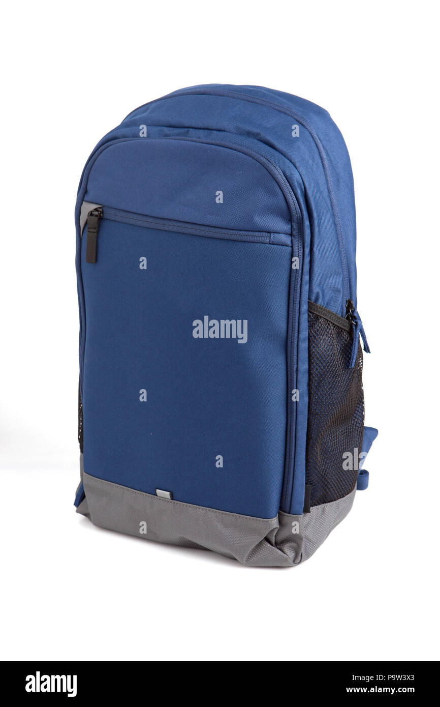 A blue backpack isolated on white background Stock Photo - Alamy