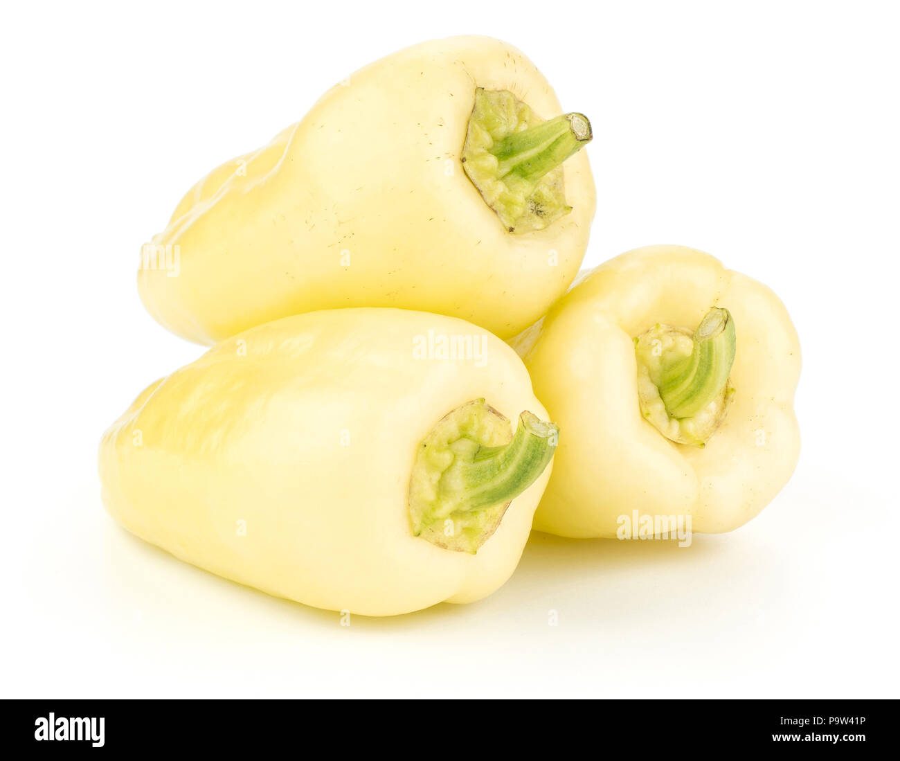 Three white paprika (Hungarian sweet peppers) stack isolated on white ...