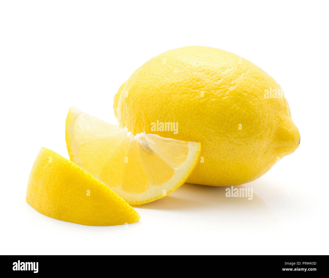 One yellow lemon and two slices isolated on white background Stock ...