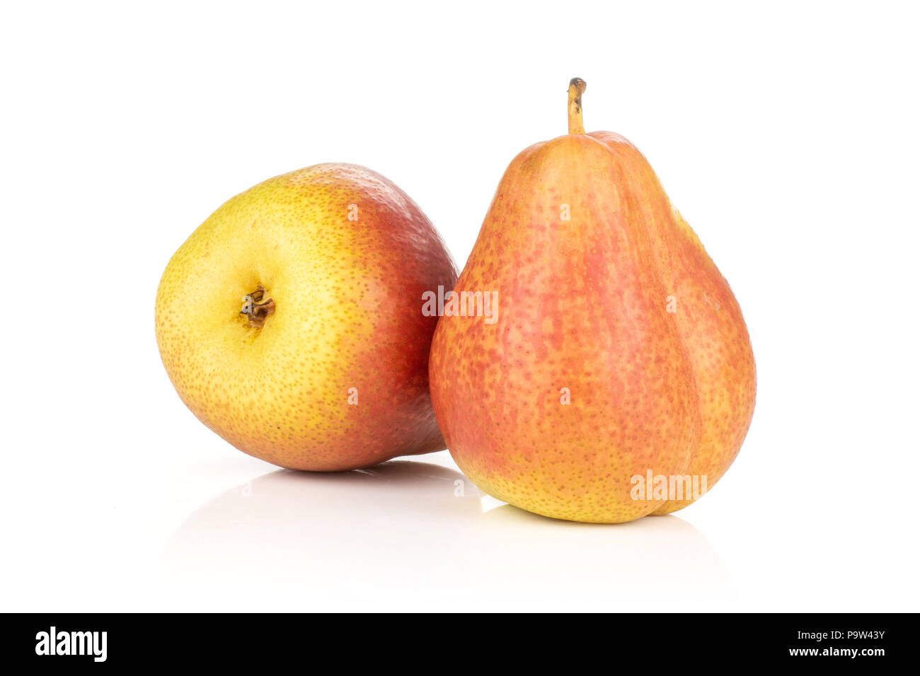 Group of two whole fresh red pear forelle variety isolated on white ...