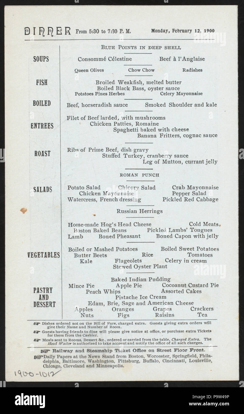 571 DINNER MENU (held by) BROADWAY CENTRAL HOTEL (at) "NEW YORK, NY ...