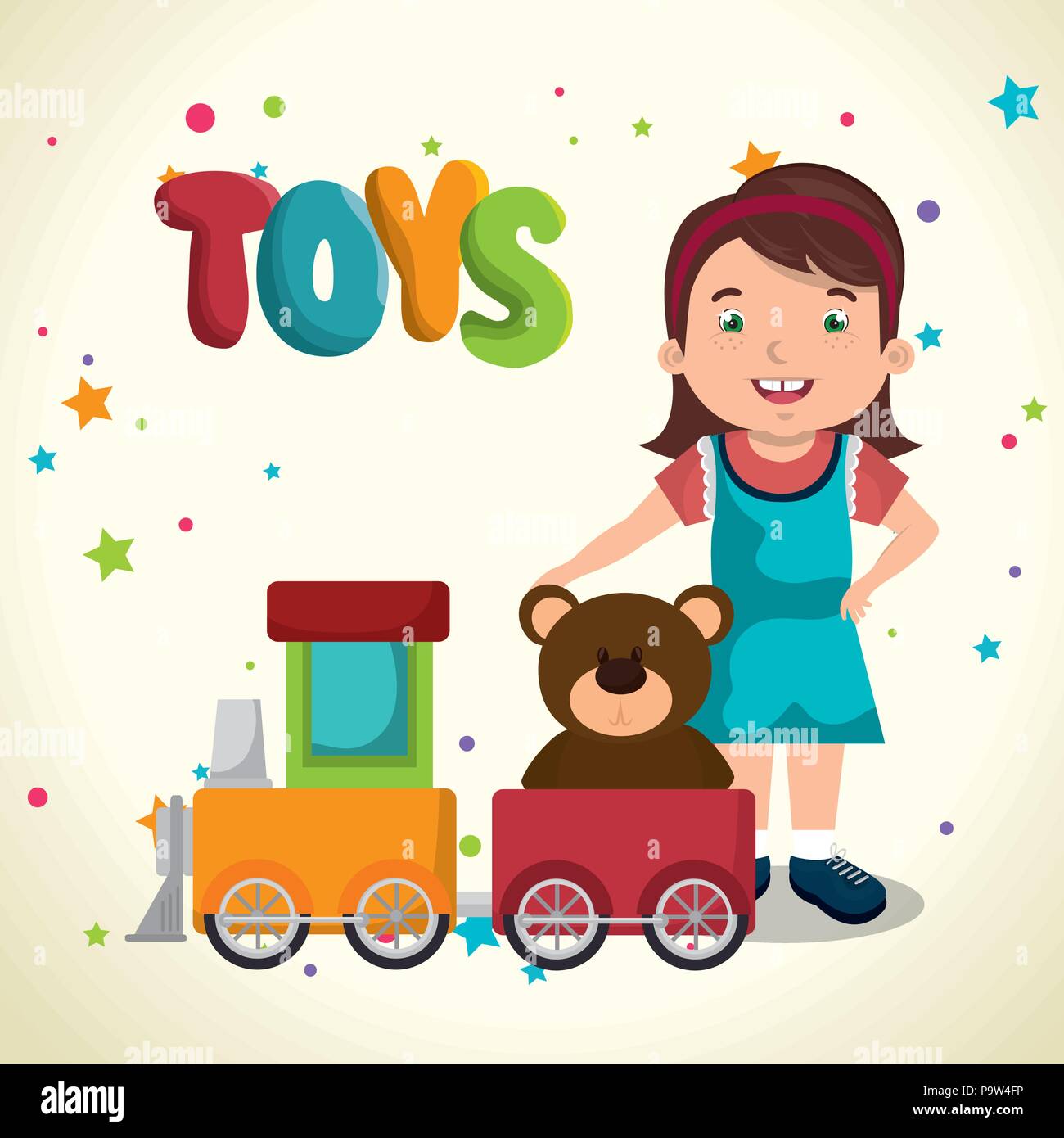little girl playing with toys character vector illustration design ...