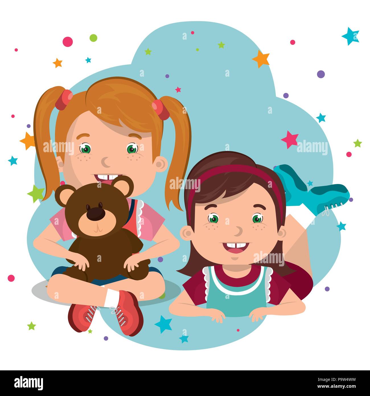 little girls playing with toys characters vector illustration design ...