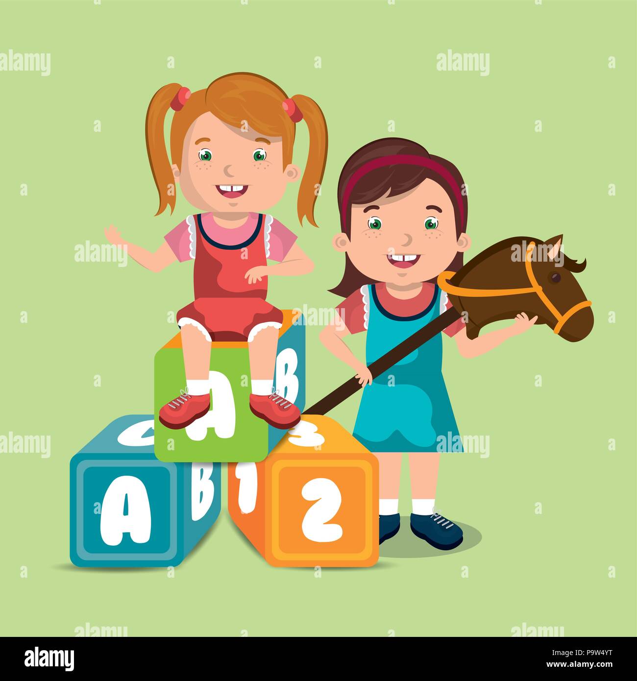 little girls playing with toys characters vector illustration design ...