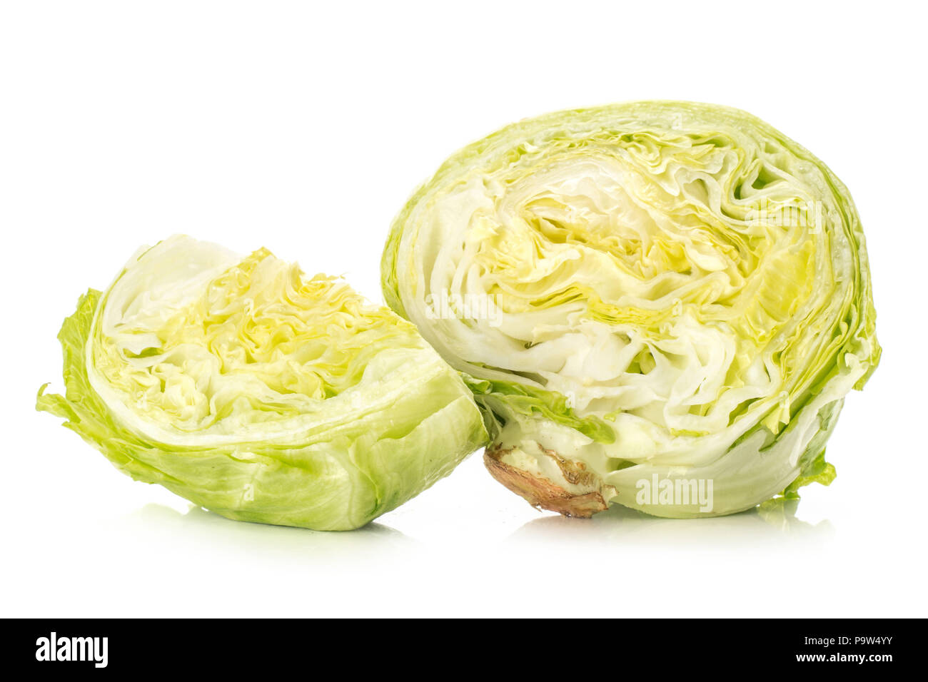 Sliced iceberg lettuce one section half and a quarter isolated on white ...