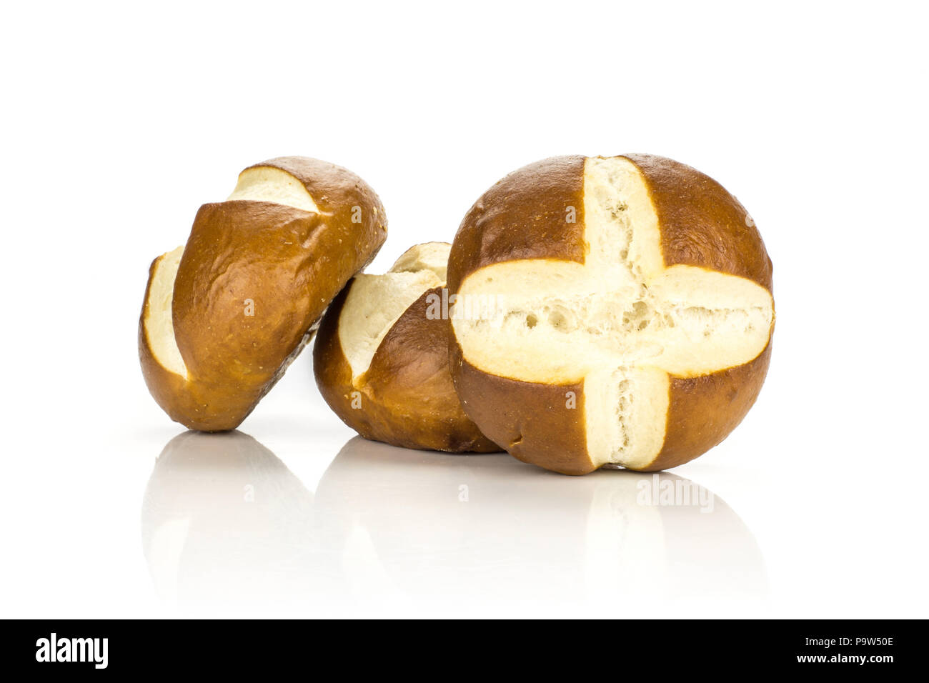 Fresh Bavarian bread buns isolated on white background three baked ...