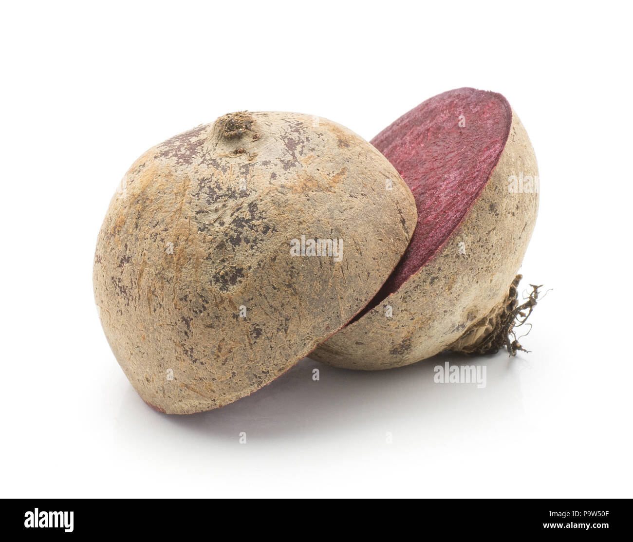 Sliced beetroot (raw red beet) isolated on white background one bulb ...