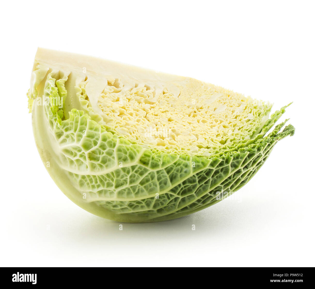Savoy cabbage one quarter slice isolated on white background fresh cut ...