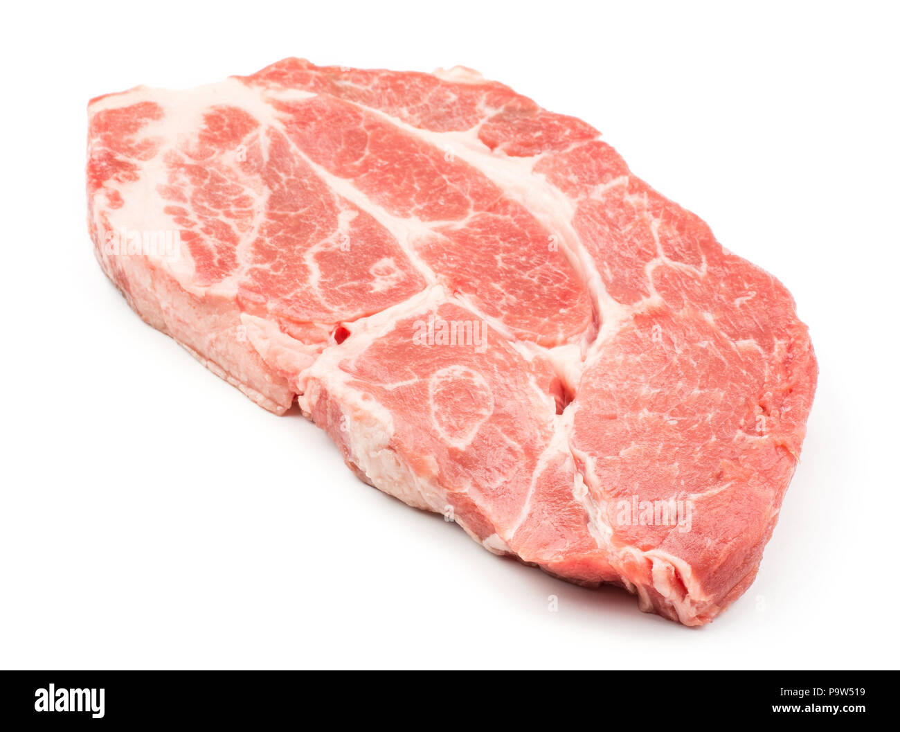 Raw pork neck meat cut isolated on white background fresh one slice ...