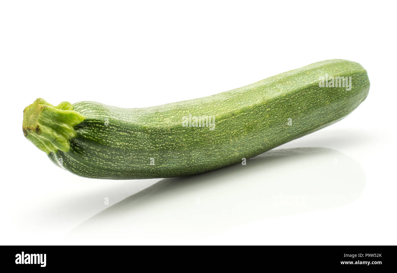 Green zucchini isolated on white background one long raw courgette ...