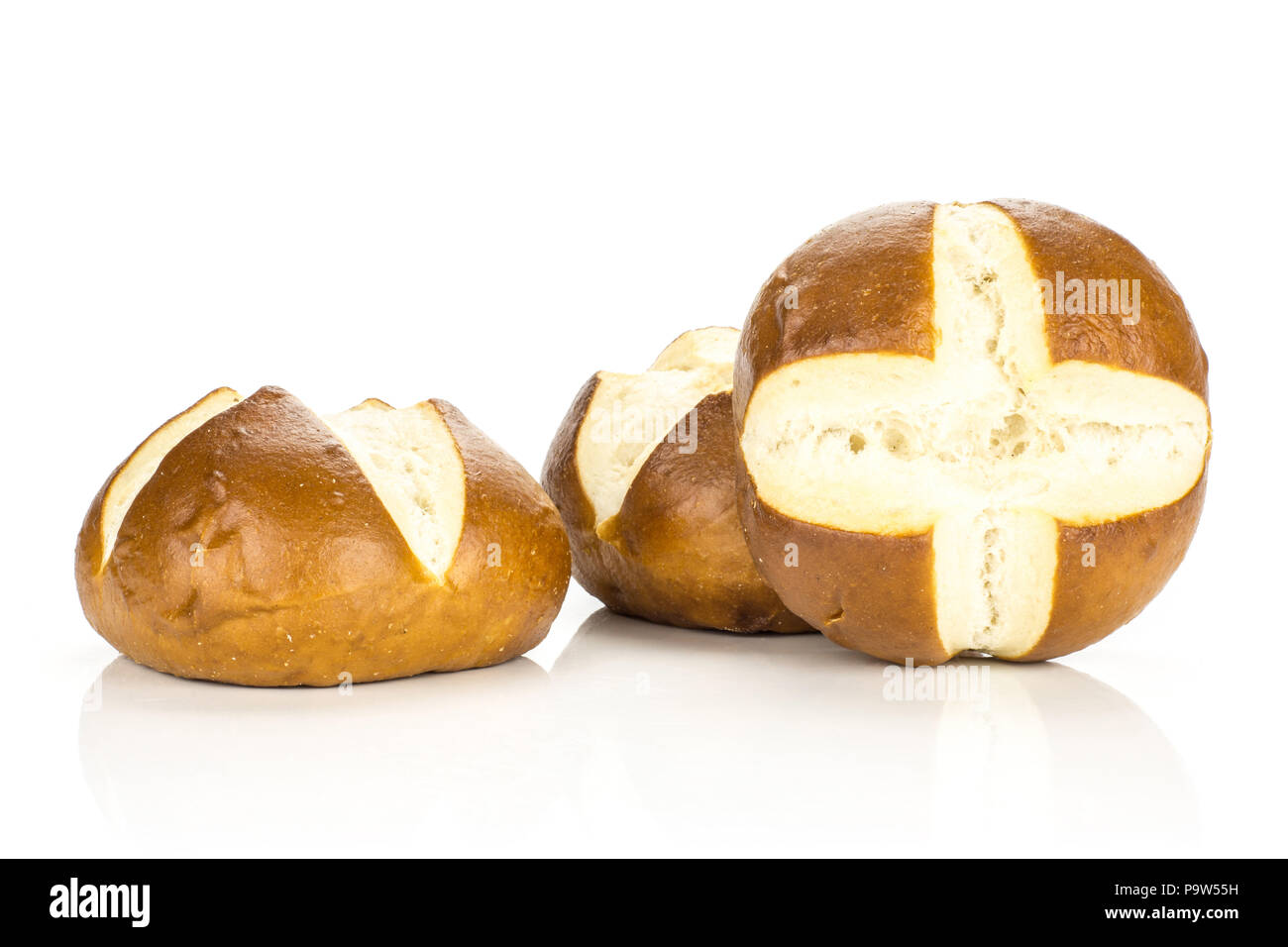 Three bavarian bread buns isolated on white background fresh baked ...