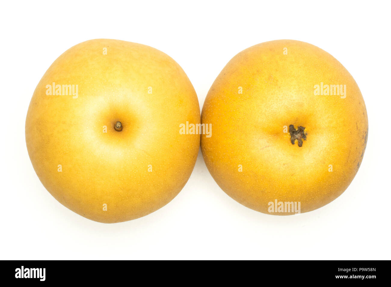 Chinese golden pears top view Nashi variety isolated on white ...