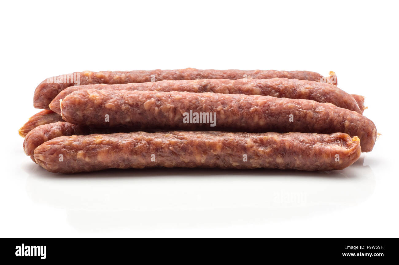 Hungarian dry sausages pepperoni stack isolated on white background ...