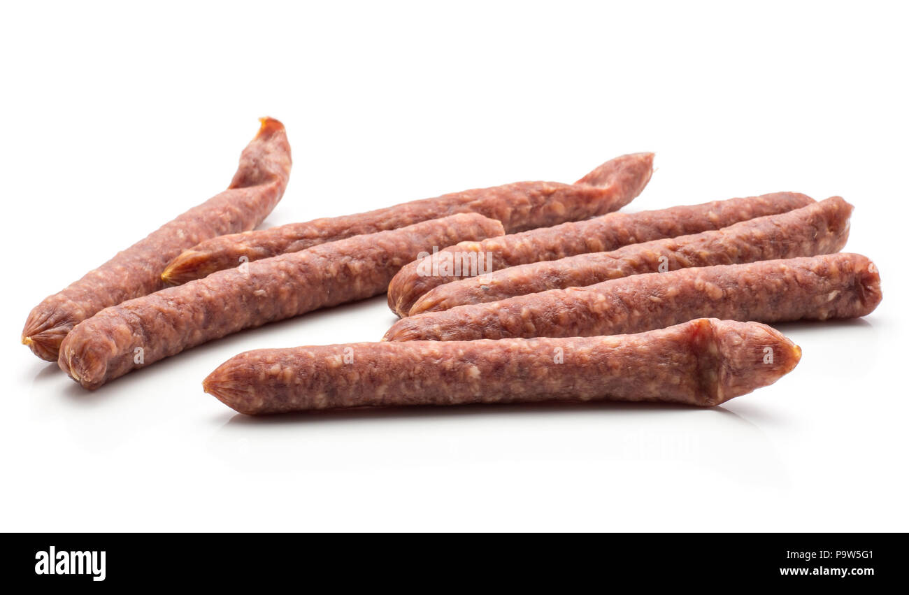 Hungarian dry sausages pepperoni isolated on white background group of ...
