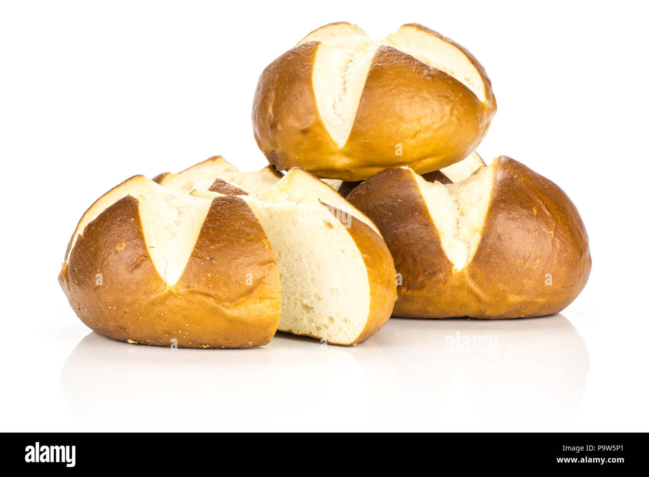 Bavarian bread buns heap one cut in two halves isolated on white ...