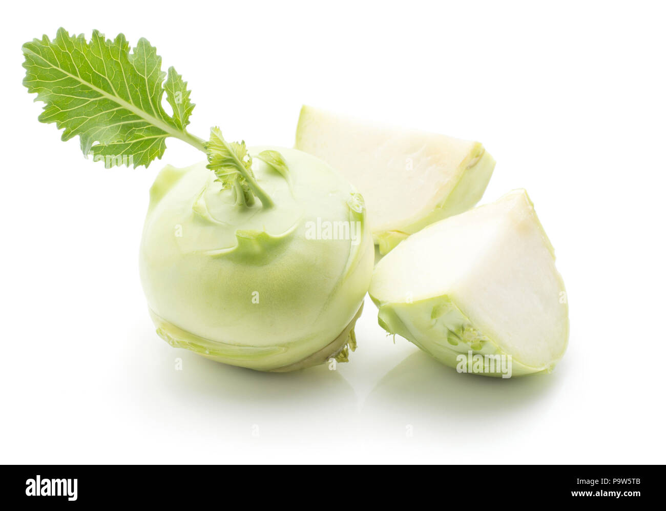 Kohlrabi (German turnip or turnip cabbage) bulb with fresh leaves and ...