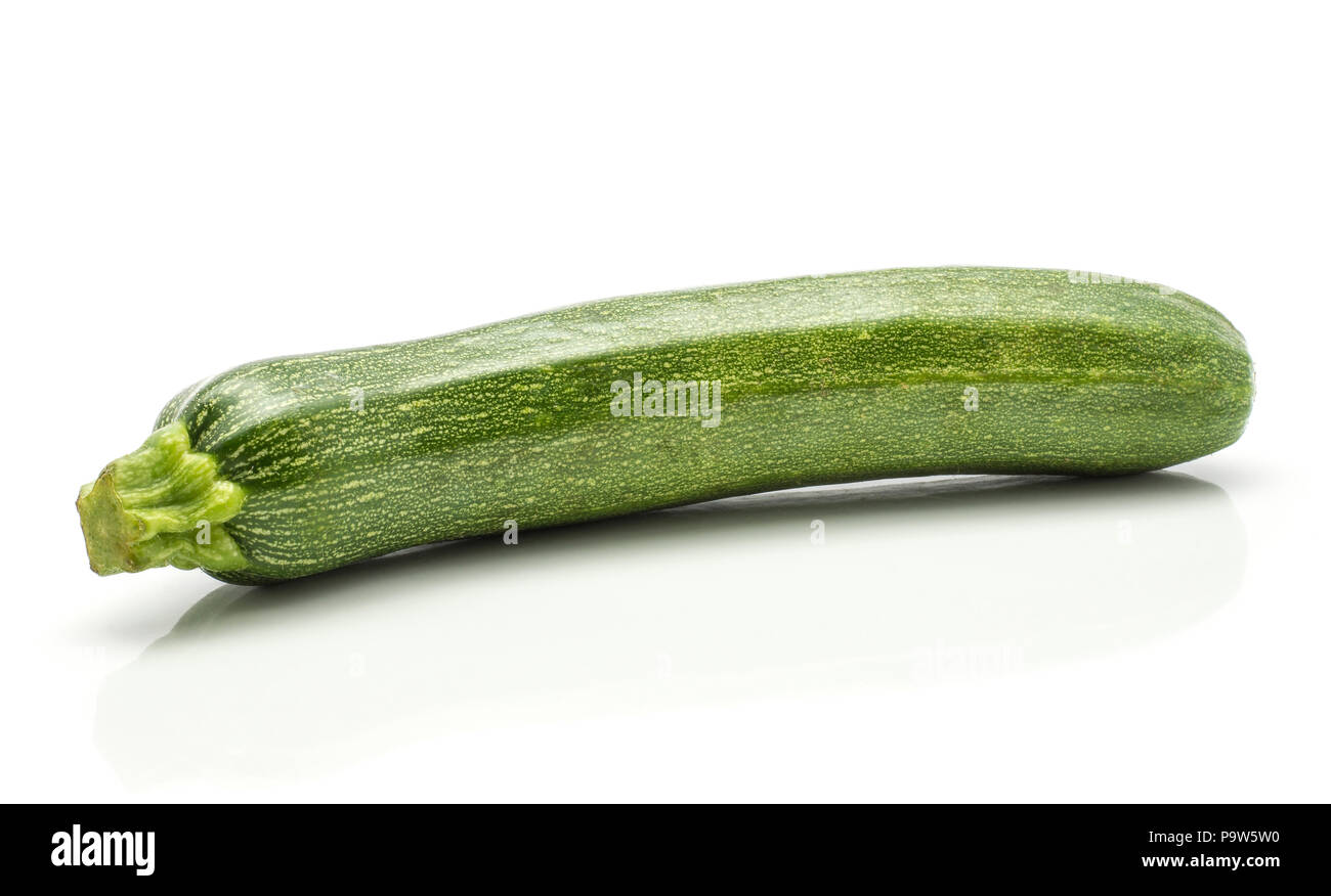 Green zucchini one long raw courgette isolated on white background ...