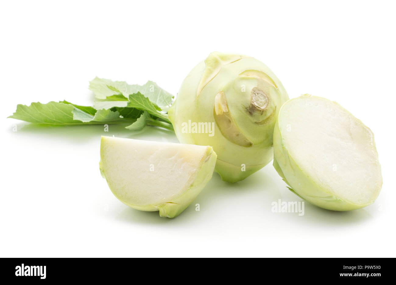 Kohlrabi (German turnip or turnip cabbage) with fresh leaves isolated ...