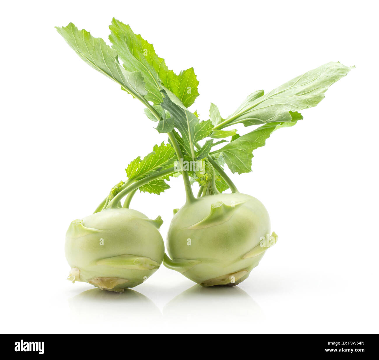 Kohlrabi (German turnip or turnip cabbage) two raw bulbs with fresh ...