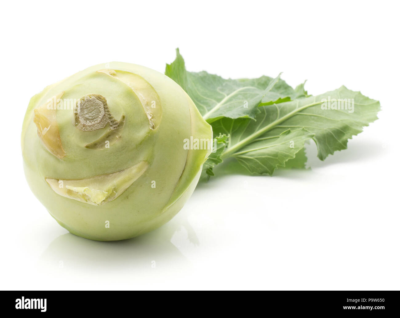 Kohlrabi (German turnip or turnip cabbage) one raw bulb with fresh ...