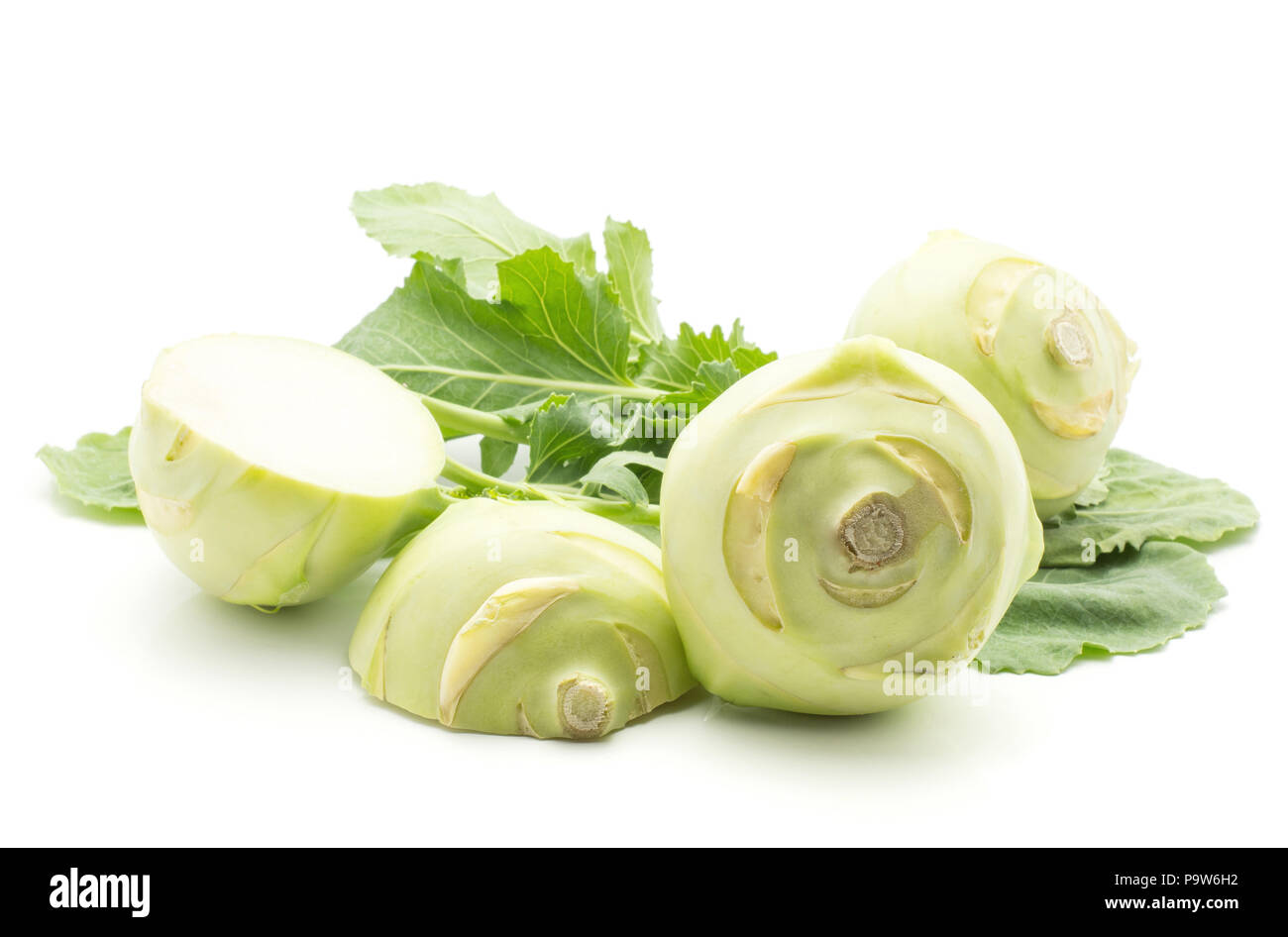 Kohlrabi (German turnip or turnip cabbage) with fresh leaves isolated ...