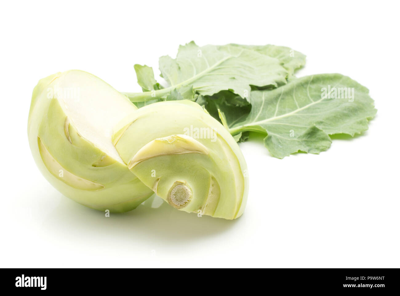 Sliced Kohlrabi (German turnip or turnip cabbage) with fresh leaves ...