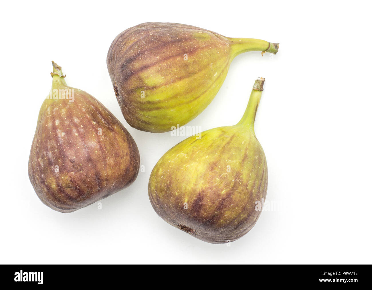 Three figs top view isolated on white background fresh ripe purple ...