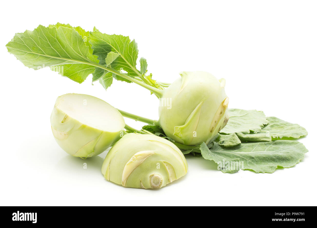 Kohlrabi (German turnip or turnip cabbage) with fresh leaves isolated ...