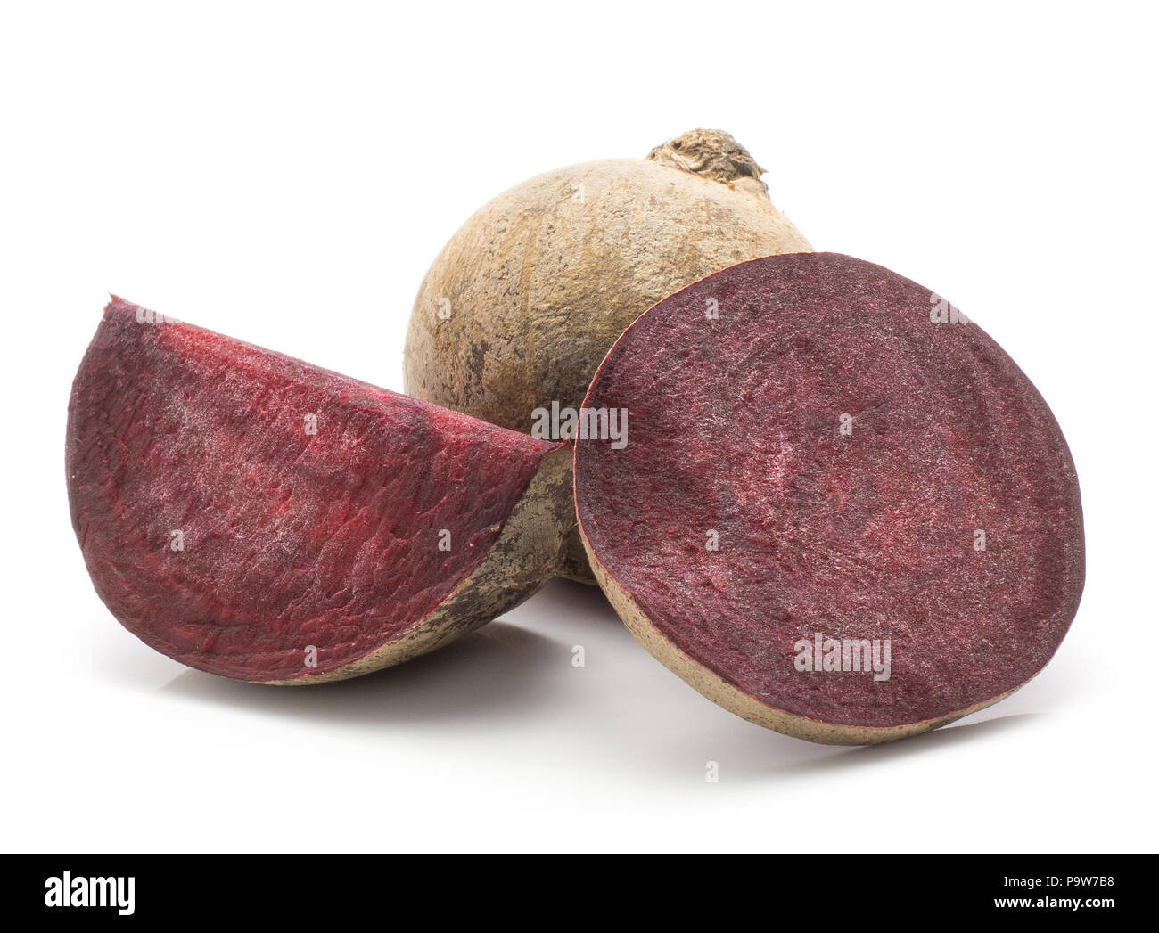 Beetroot (raw red beet) isolated on white background one bulb sliced ...