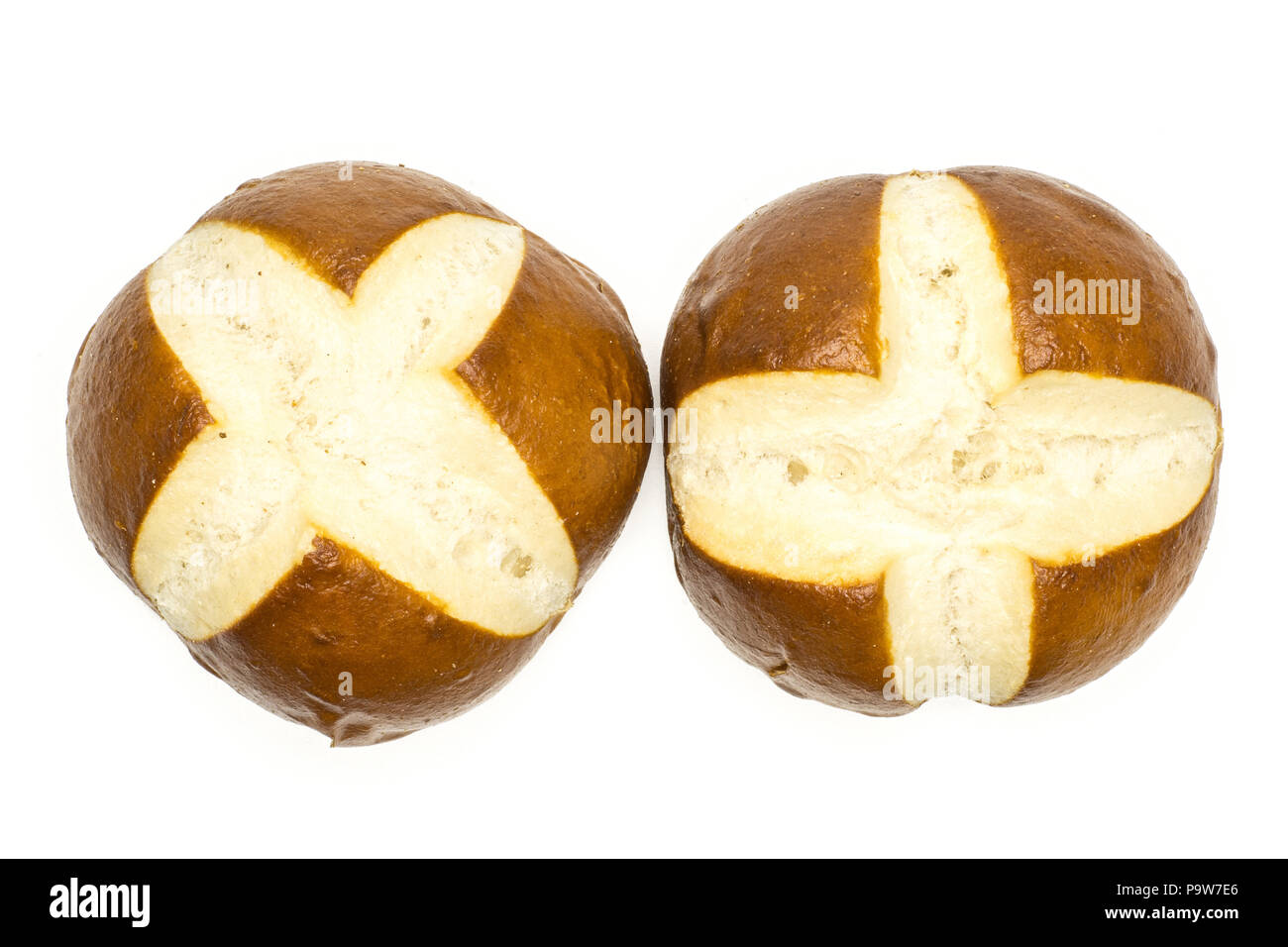 Bavarian bread buns top view isolated on white background two fresh ...