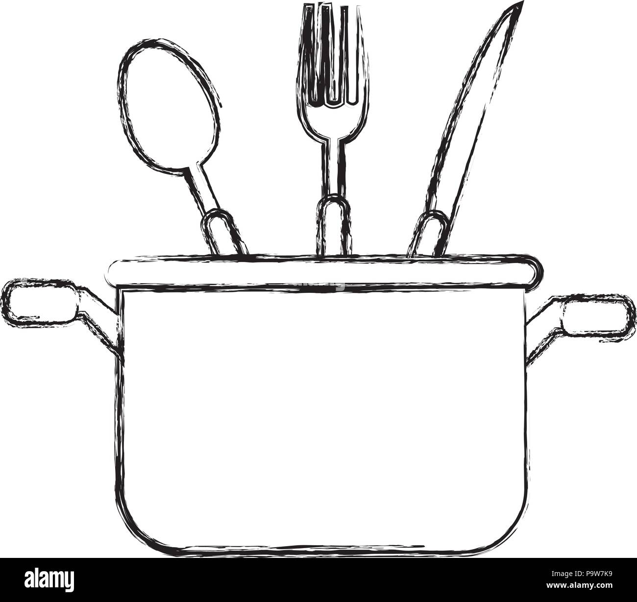 kitchen pot with cutleries vector illustration design Stock Vector ...