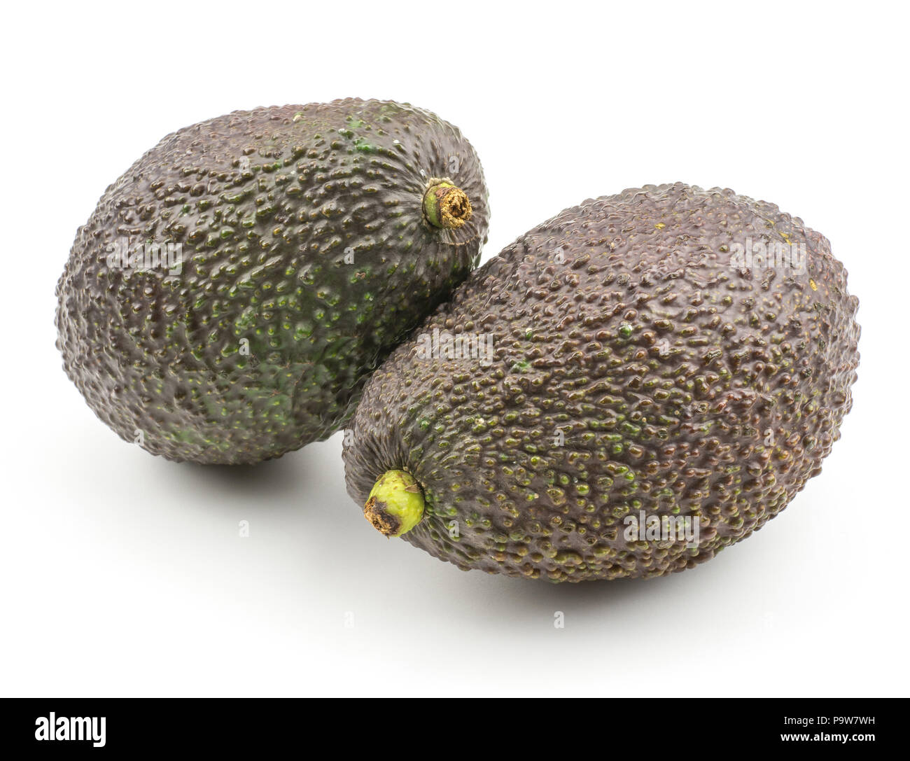 Two whole avocado isolated on white background ripe green brown ...
