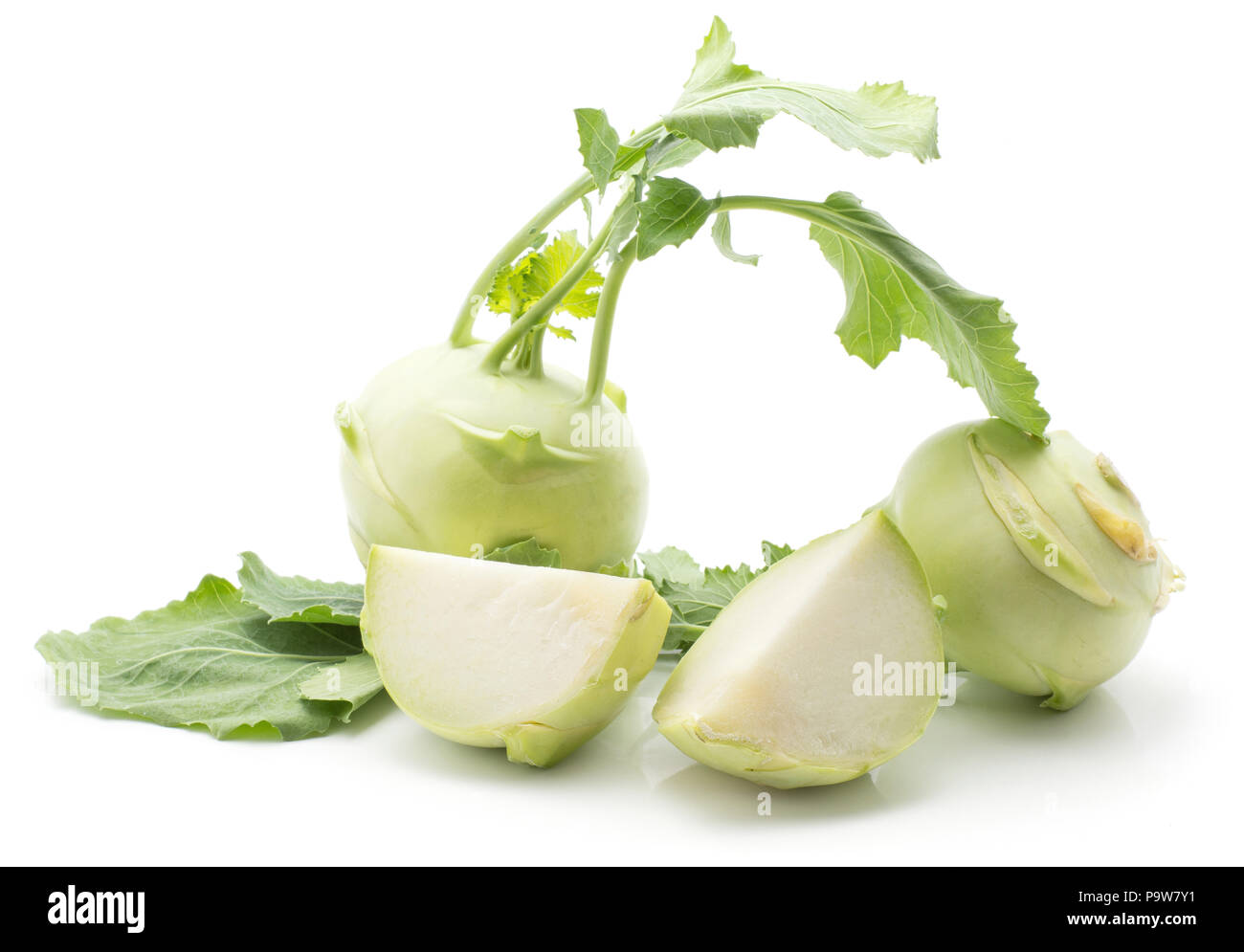 Kohlrabi (German turnip or turnip cabbage) set with fresh leaves ...
