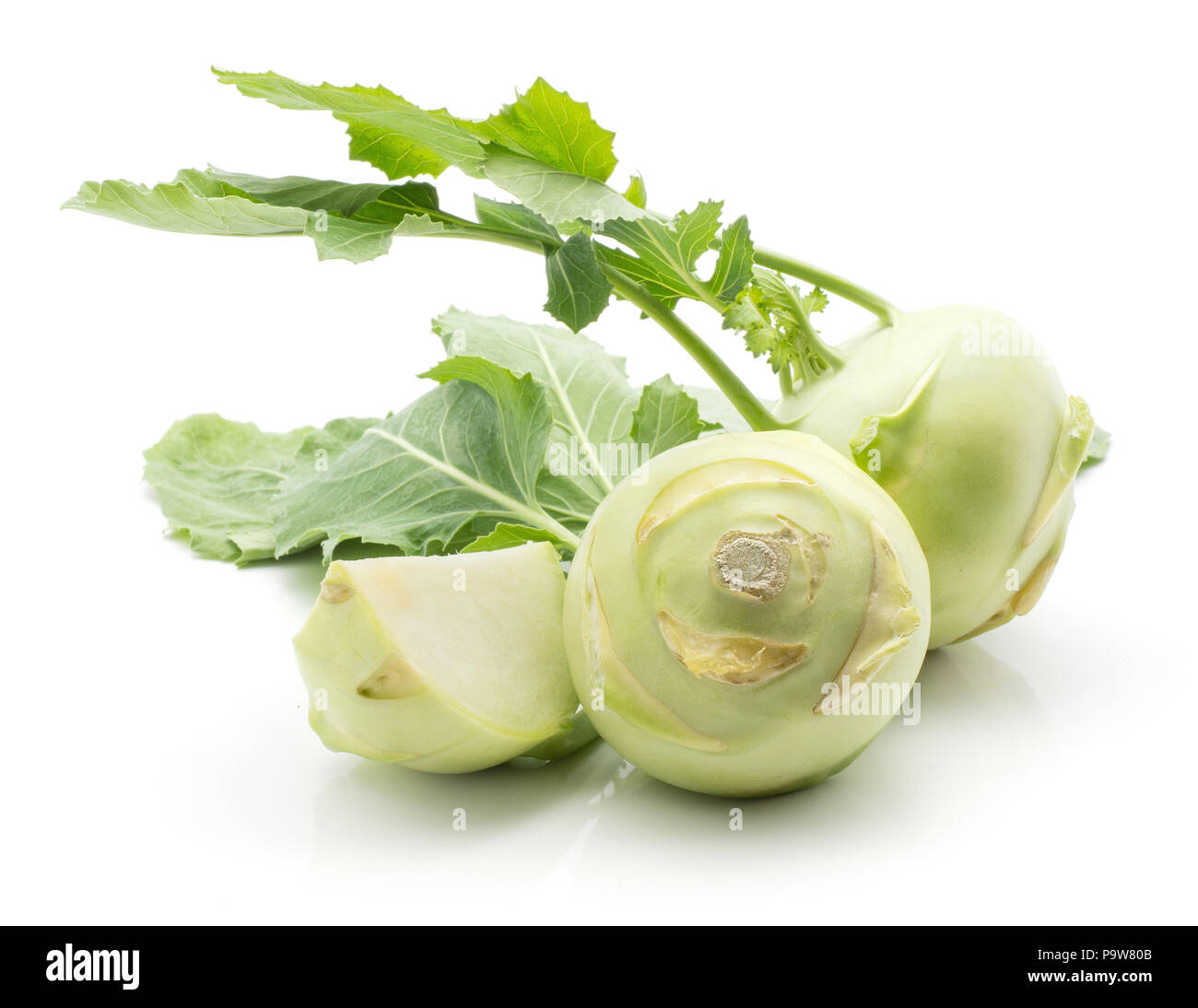Kohlrabi (German turnip or turnip cabbage) two bulbs and one sliced ...