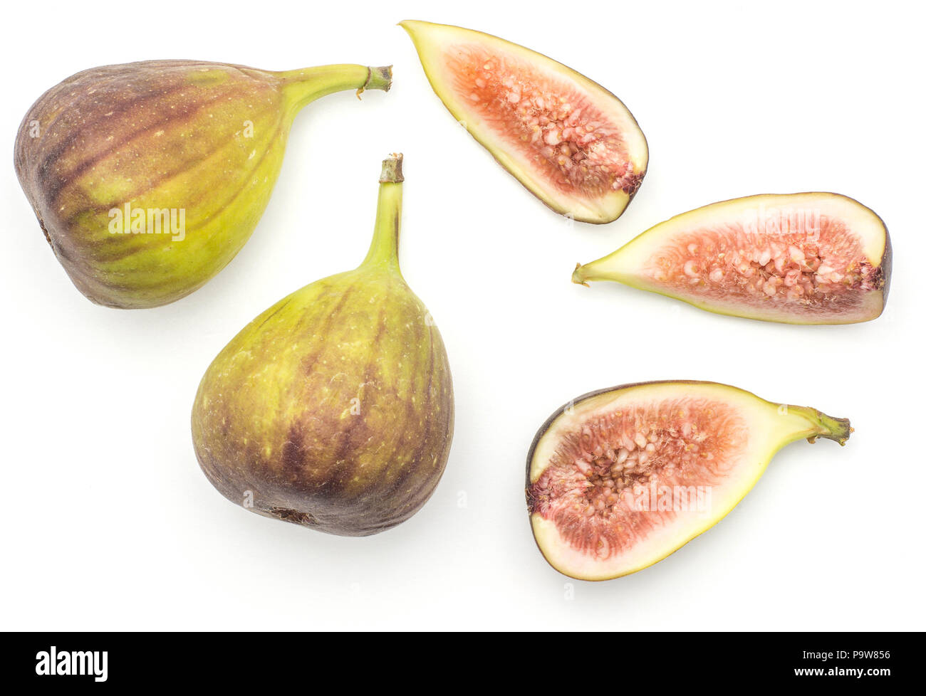 Fresh figs top view isolated on white background ripe purple green ...