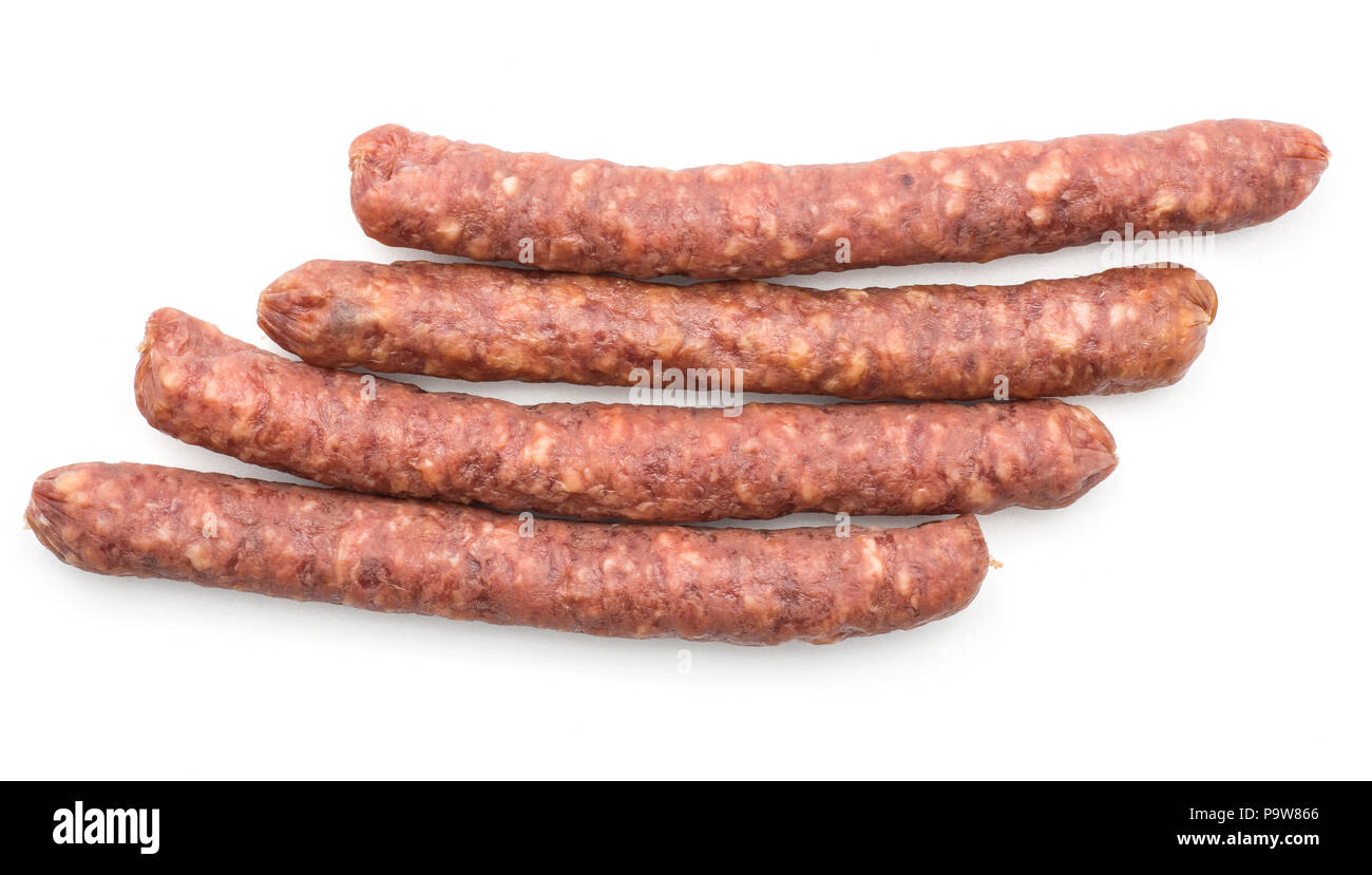 Hungarian dry sausages pepperoni top view isolated on white background ...