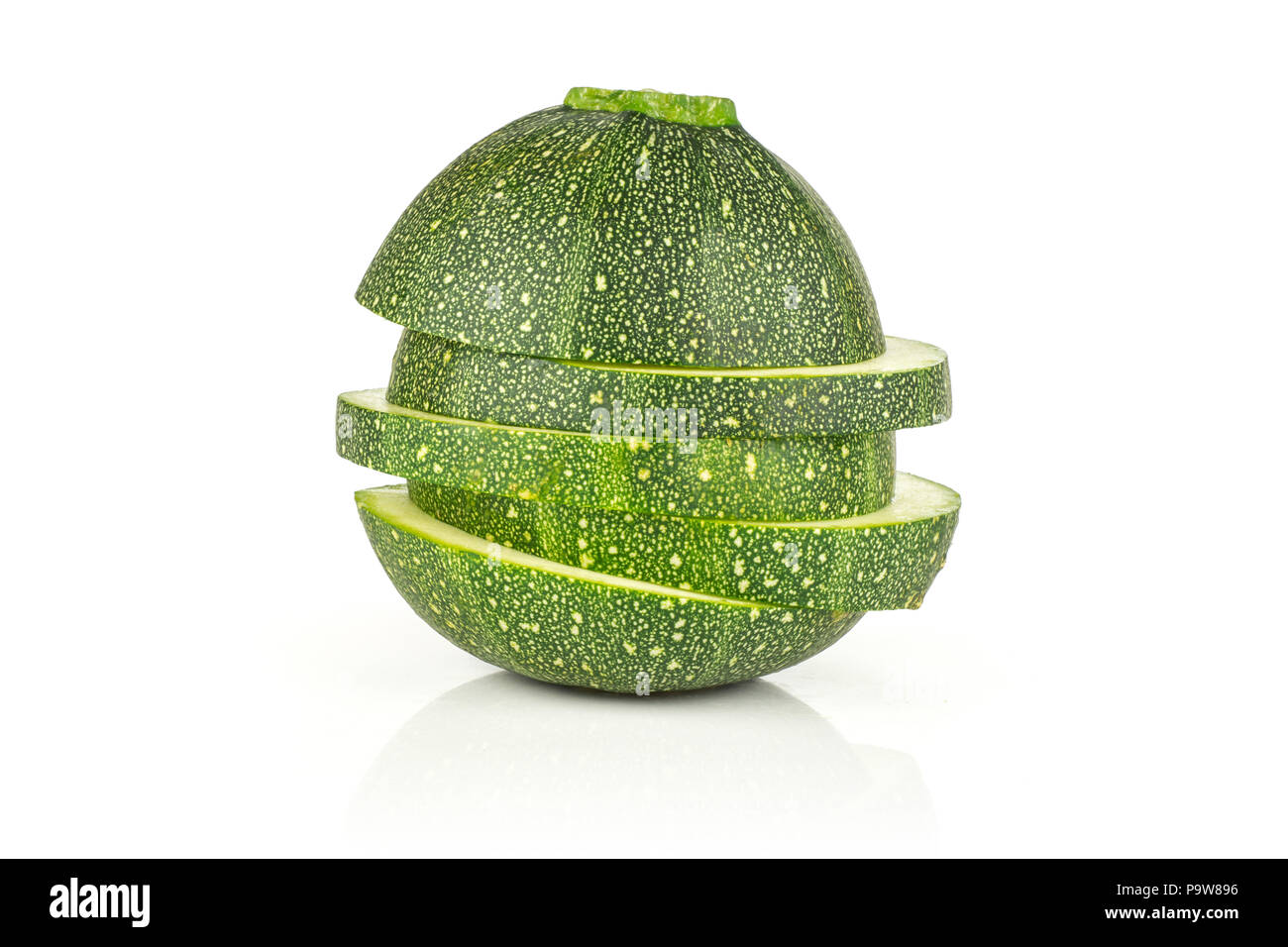 One sliced round zucchini isolated on white background fresh summer ...